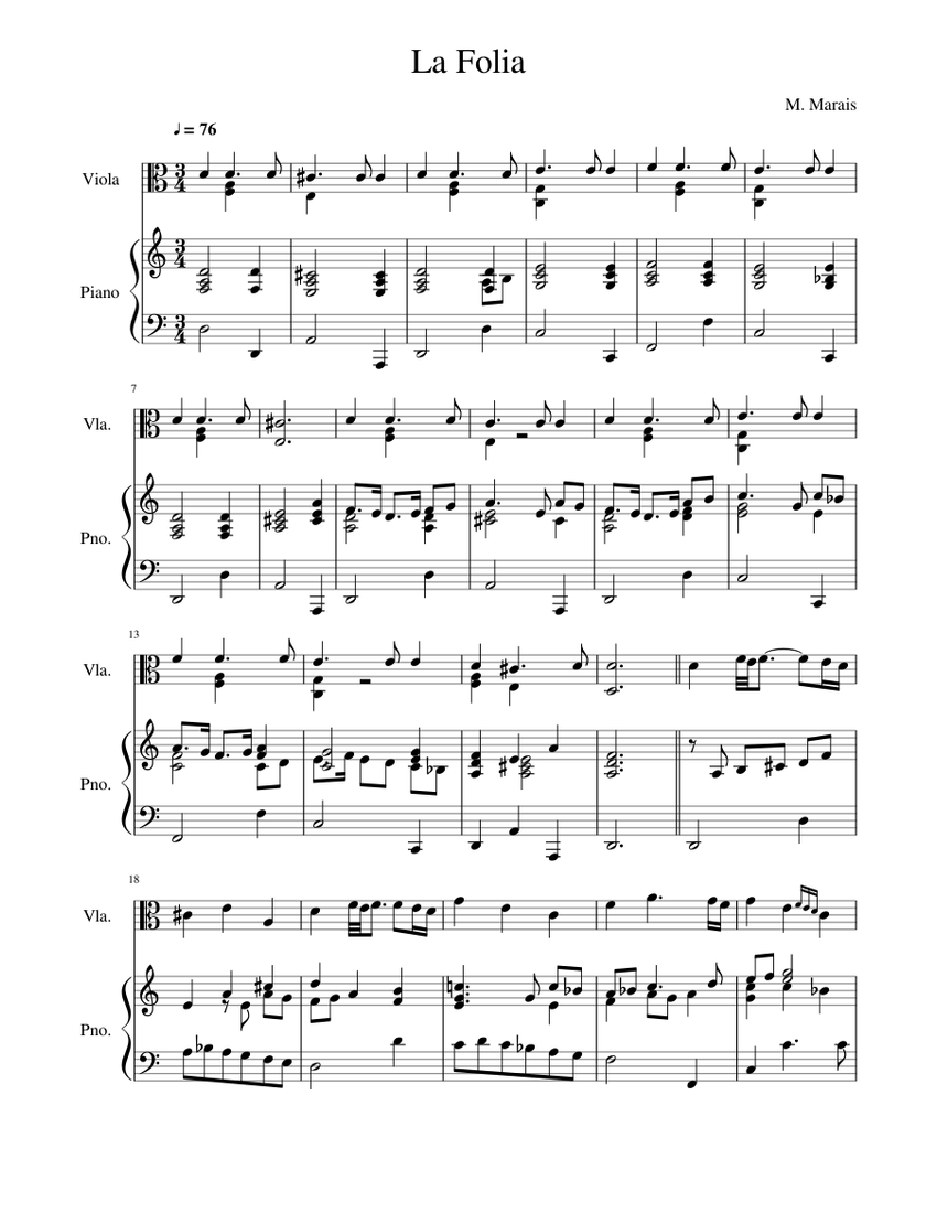 La Folia Sheet music for Piano, Viola (Solo) | Musescore.com