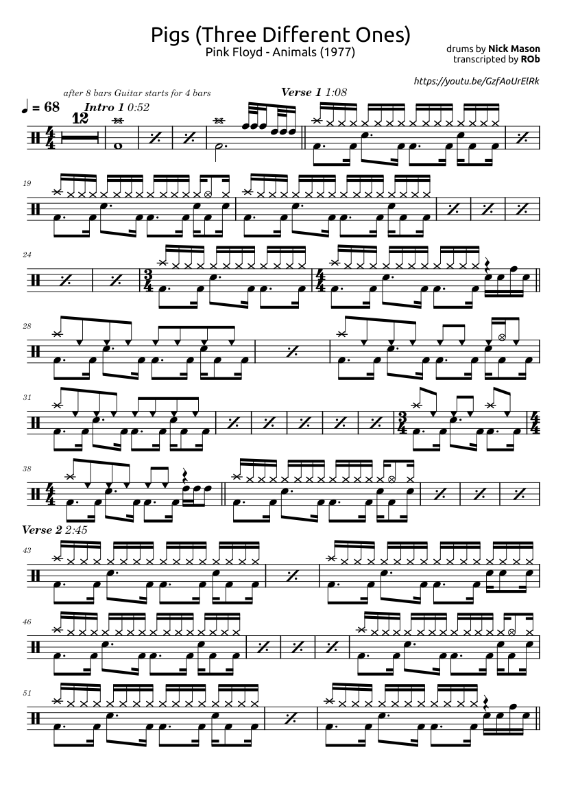 Pigs (Three Different Ones) - Pink Floyd Sheet music for Drum group ...