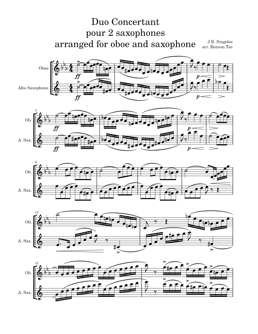 Duo Concertant Pour 2 Saxophones – Jean Baptiste Singelée Sheet music ...