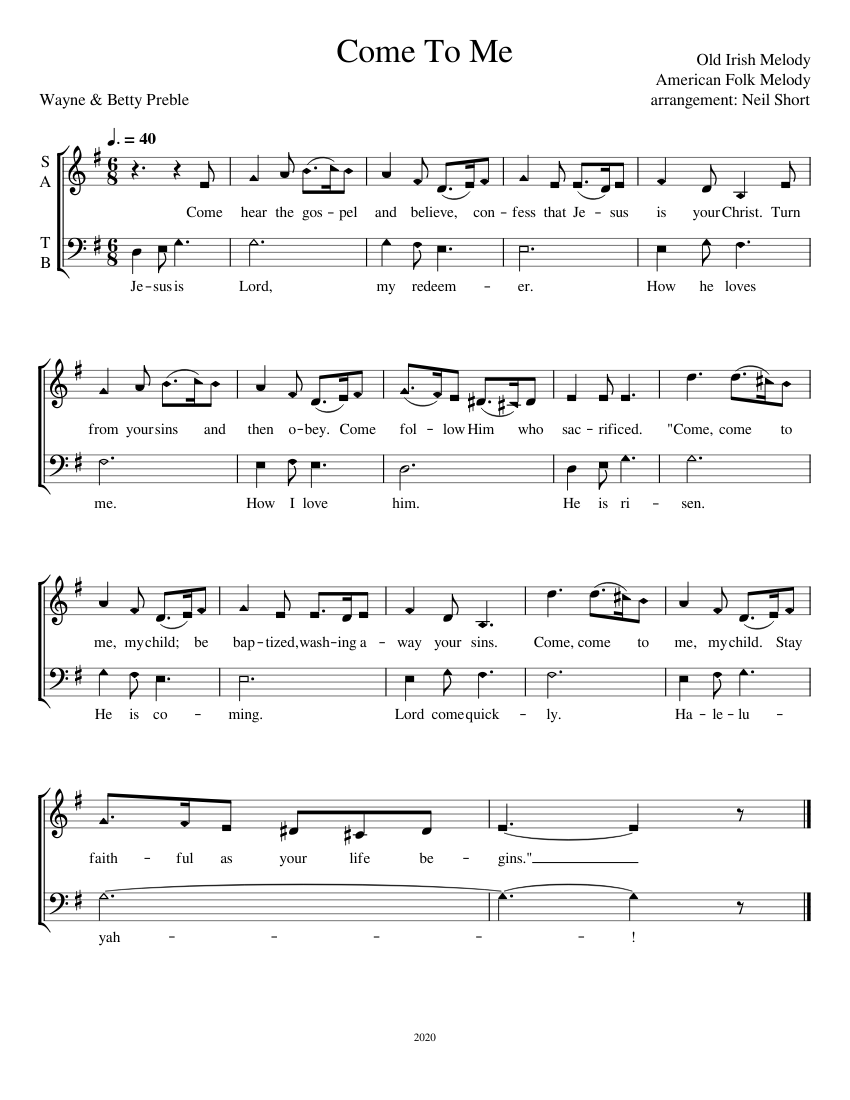 Come_To_Me Sheet music for Vocals (A Capella) | Musescore.com