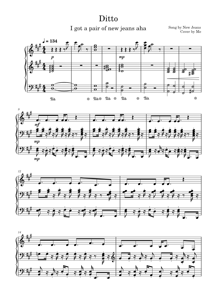 Ditto – New Jeans (뉴진스) Sheet Music for Piano (Solo) | MuseScore.com