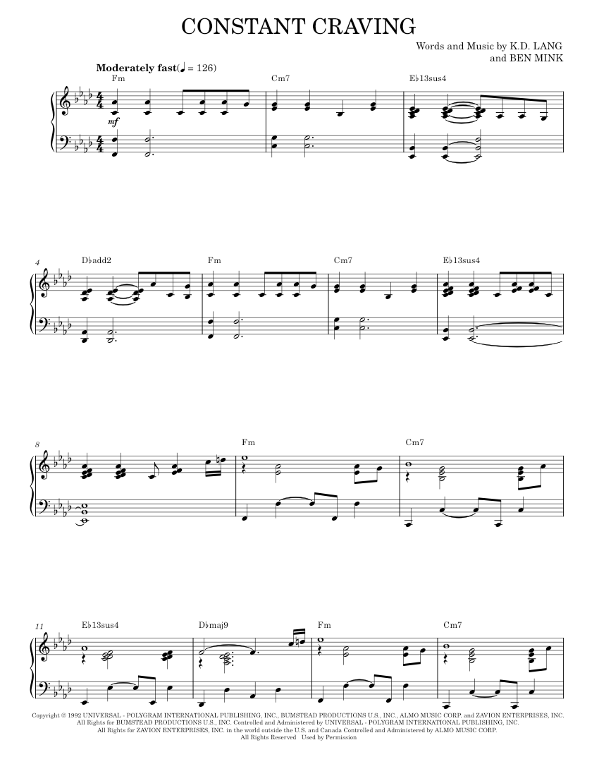 constant craving Sheet music for Piano, Vocals by K.D. Lang Official ...