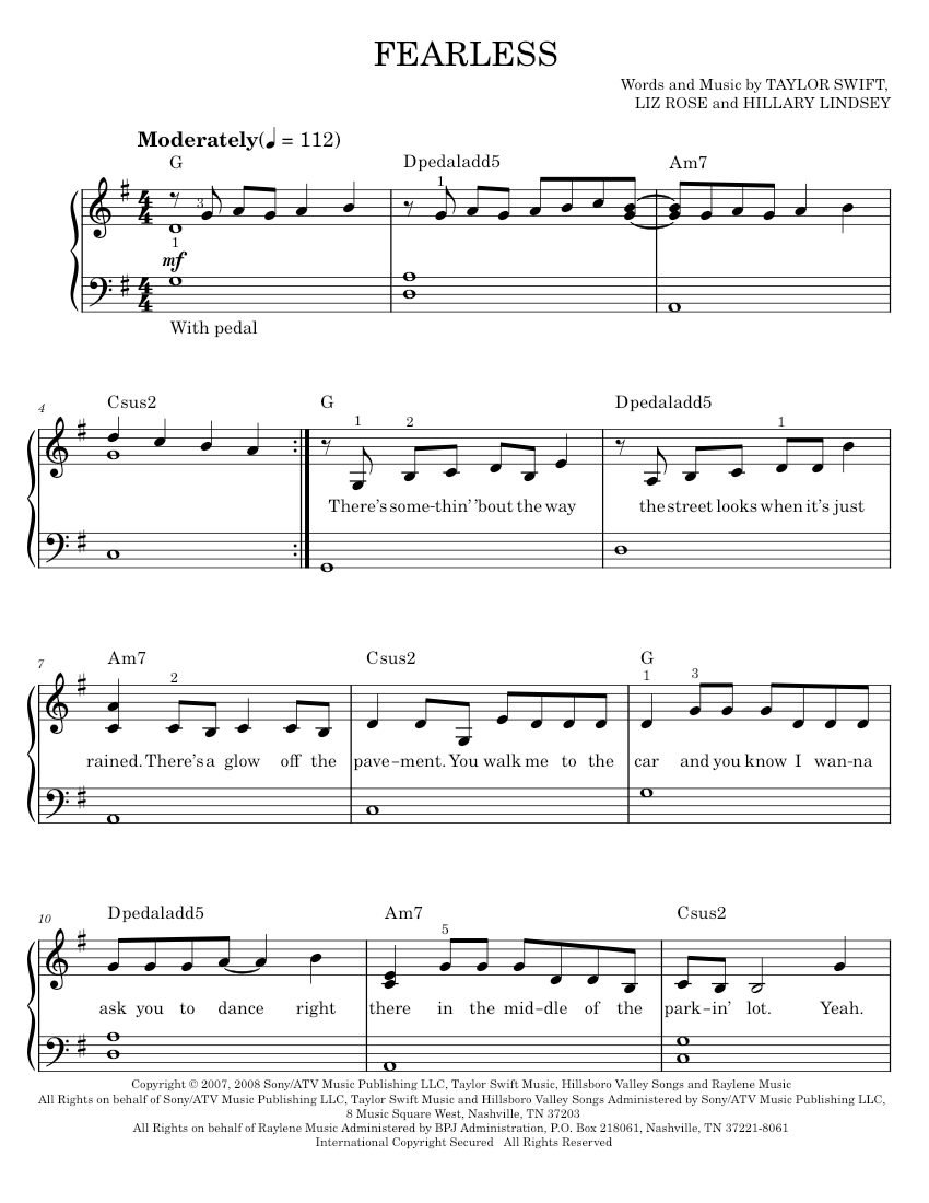 fearless Sheet music for Piano by Taylor Swift Official | MuseScore.com