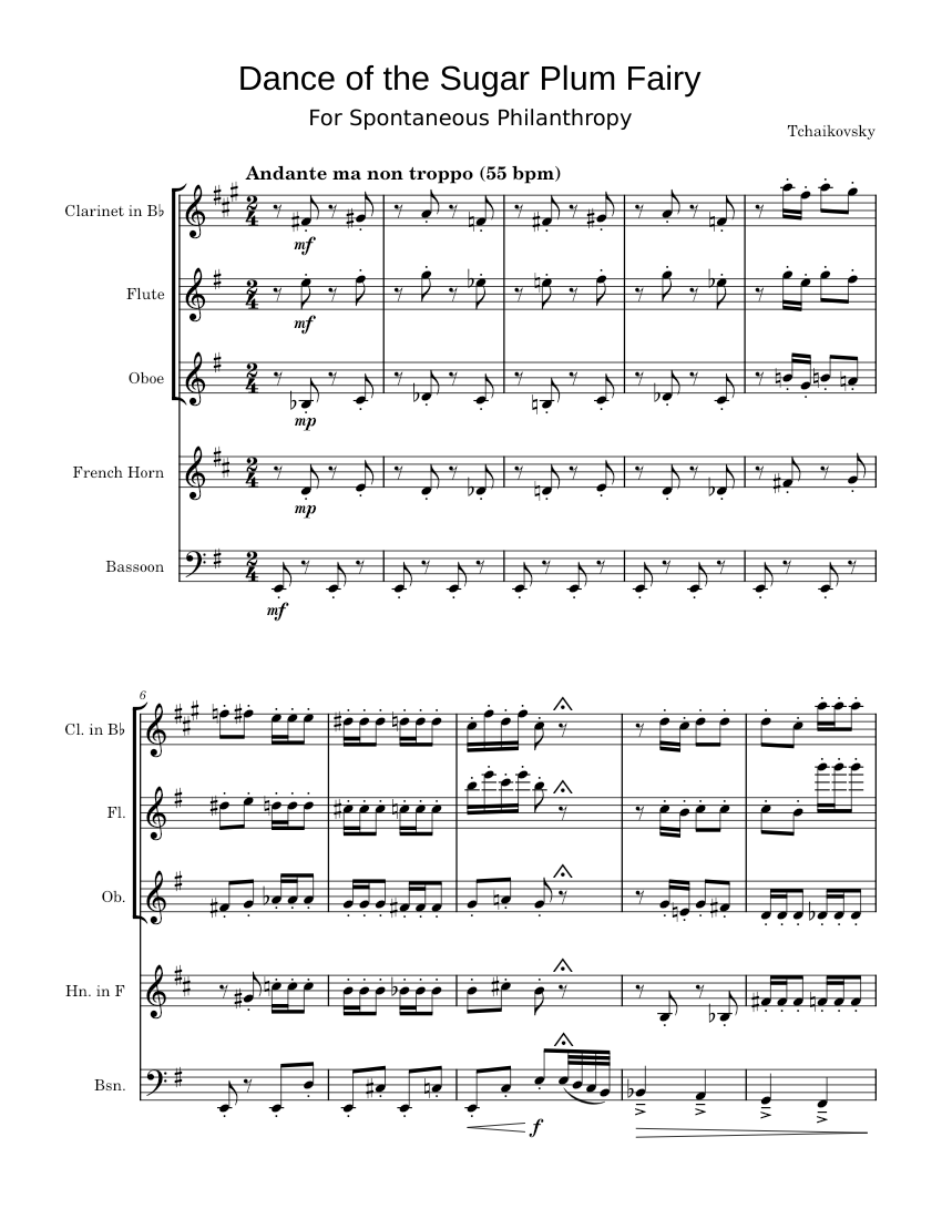 Dance of the Sugar Plum Fairy Sheet music for Flute, Oboe, Bassoon ...