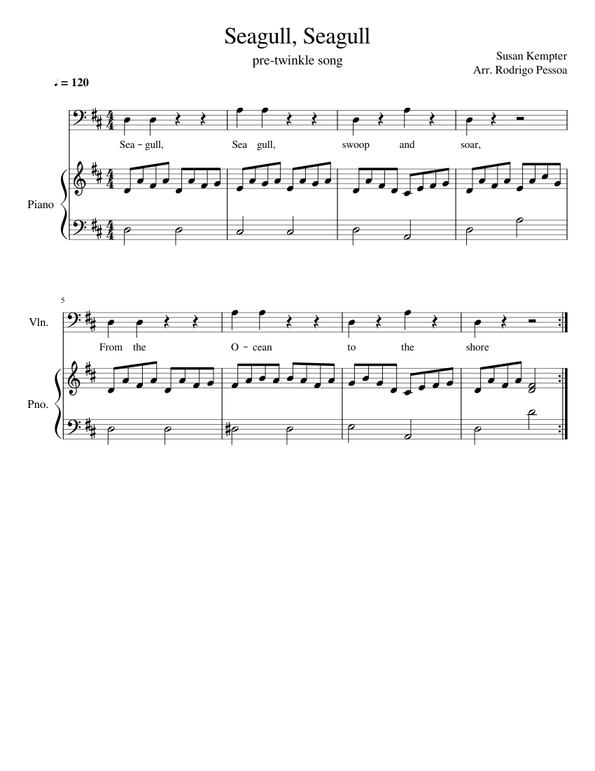 Seagull seagull piano cello version Sheet Music for Piano, Violin (Solo ...