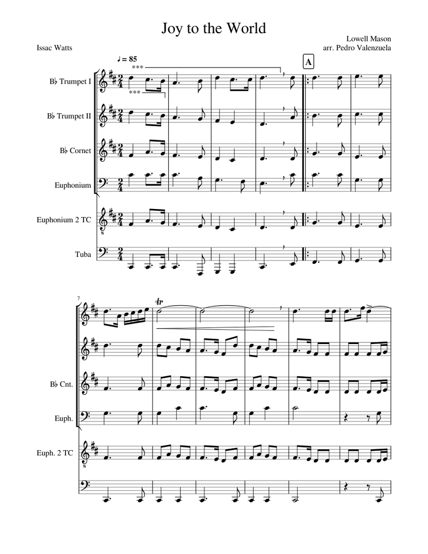Joy to the World Sheet music for Cornet, Euphonium, Tuba, Trumpet in b ...