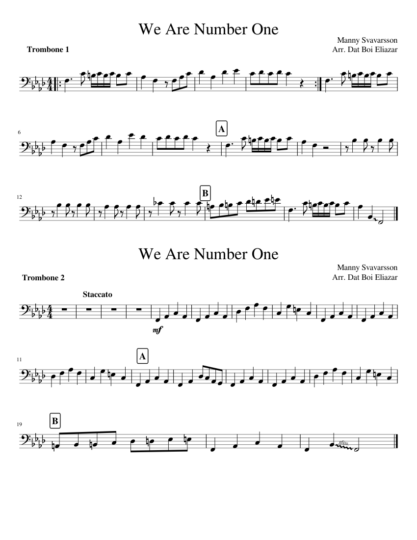 We Are Number One Sheet music for Trombone tenor (Solo) | Musescore.com