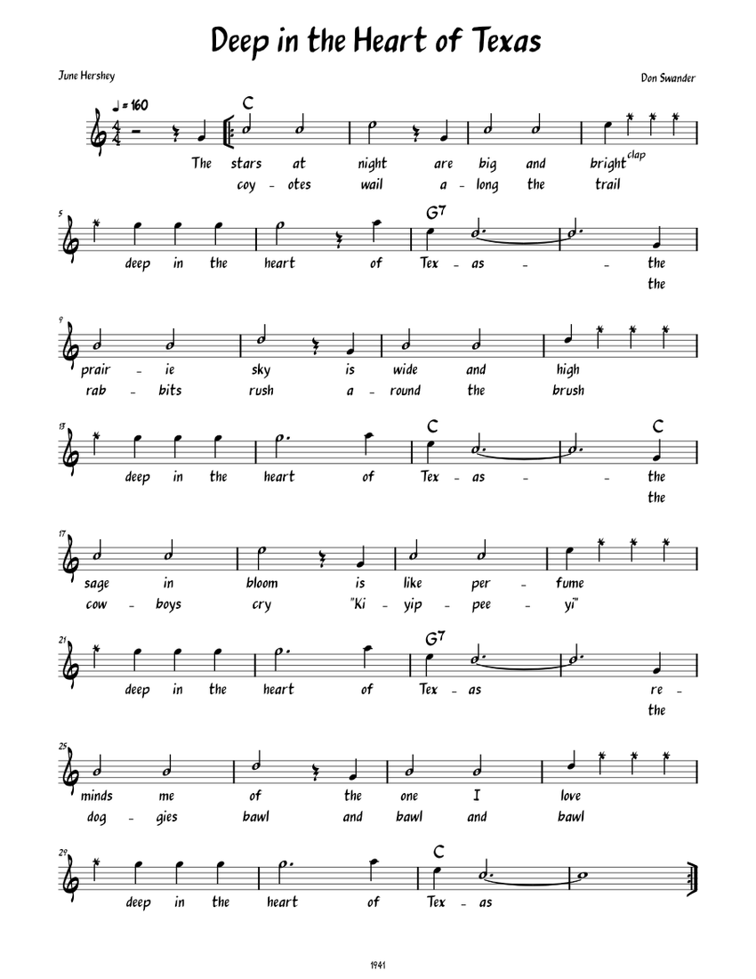 Deep in the Heart of Texas (lead sheet with lyrics) Sheet music for ...