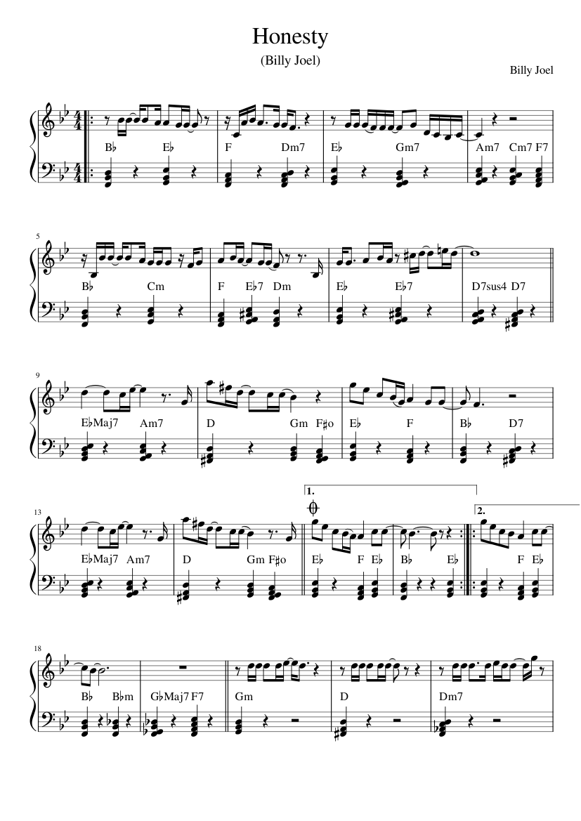 Honesty – Billy Joel Honesty Sheet Music for Piano (Solo) Easy ...