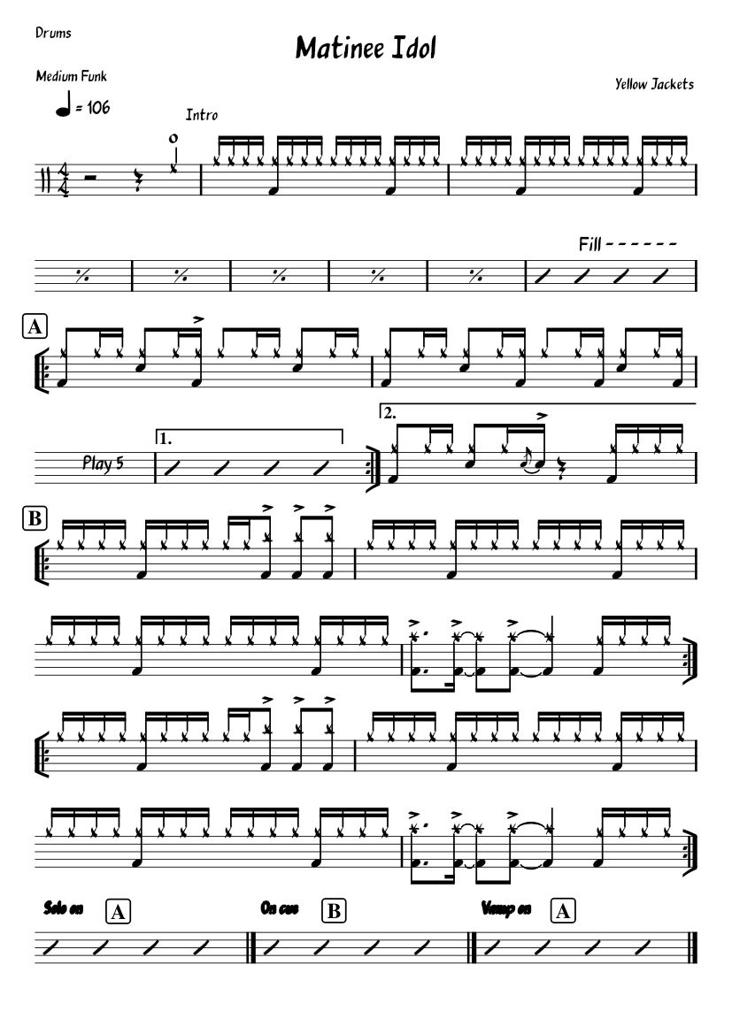 Matinee Idol by Yellow Jackets Sheet music for Drum group (Solo ...
