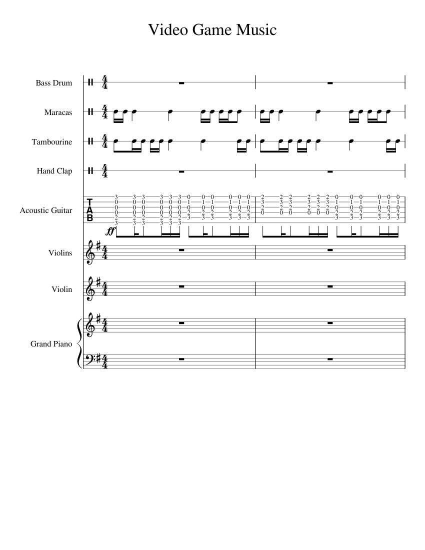 Video Game Music Sheet music for Piano, Tambourine, Violin, Guitar ...