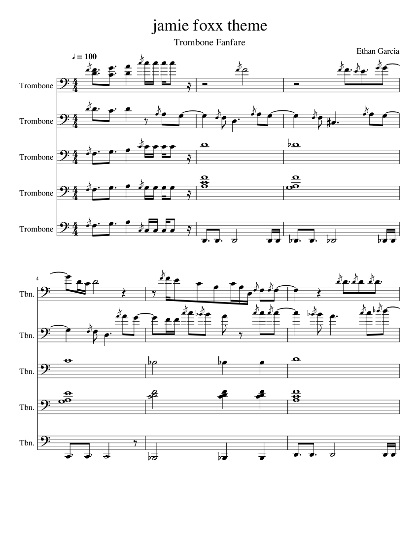 jsu jamie foxx theme Sheet music for Trombone (Mixed Quintet ...