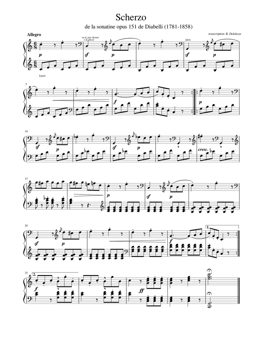 Scherzo de Diabelli, easy piano Sheet music for Piano (Solo ...