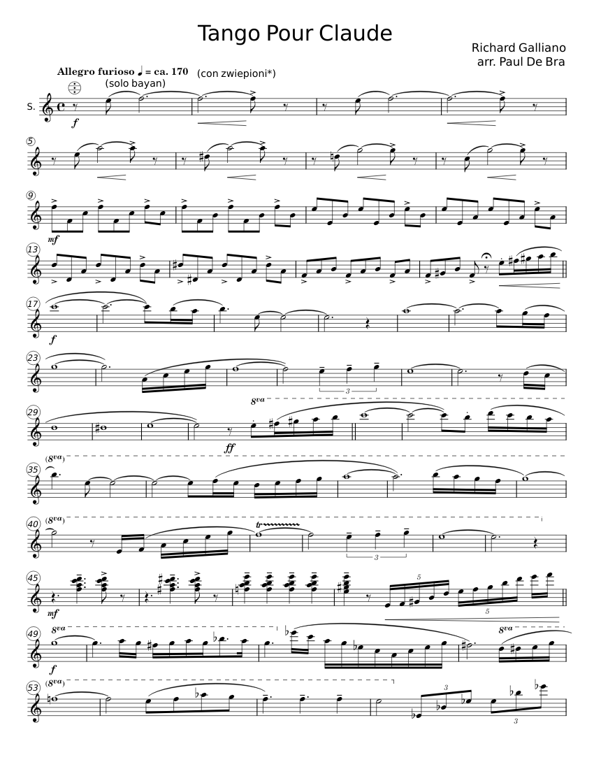 Tango Pour Claude - Richard Galliano Sheet Music for Accordion (Solo) | MuseScore.com