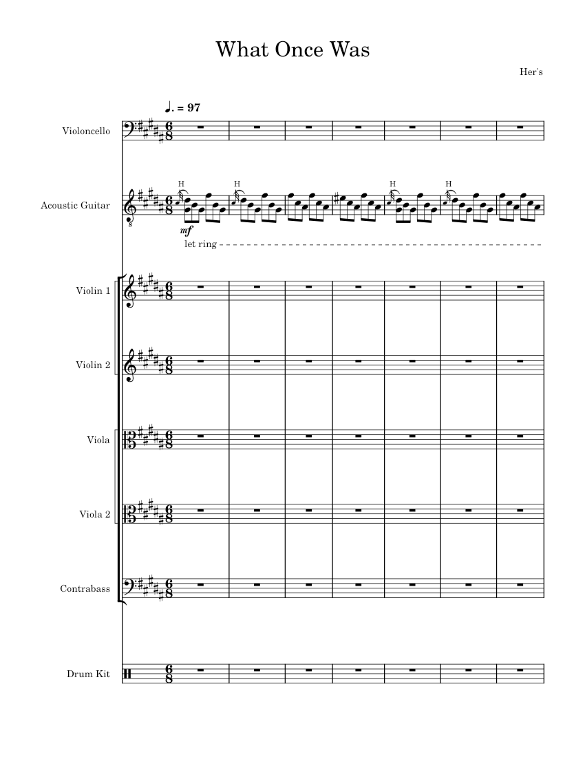 What once was – Her's Sheet Music for Violin, Viola, Cello, Guitar ...