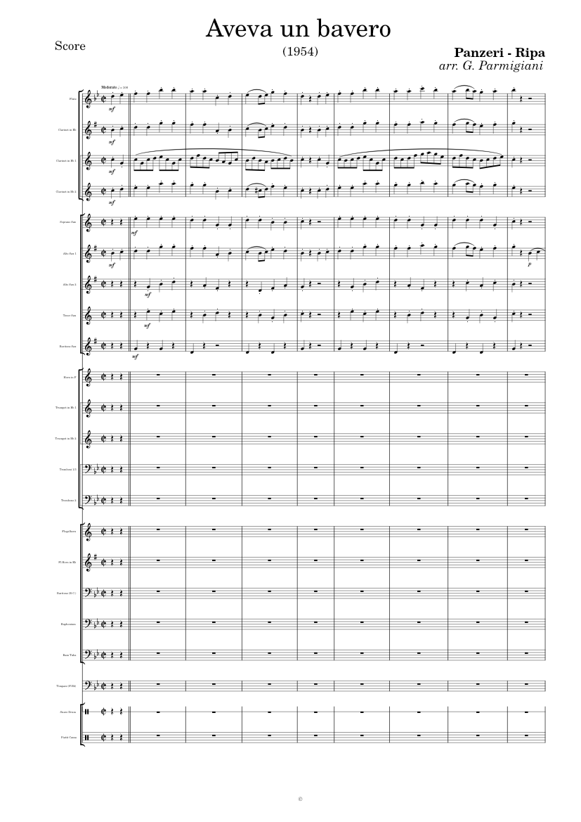 Aveva un bavero (1954) – Panzeri-Ripa (Banda) Sheet music for Trombone ...