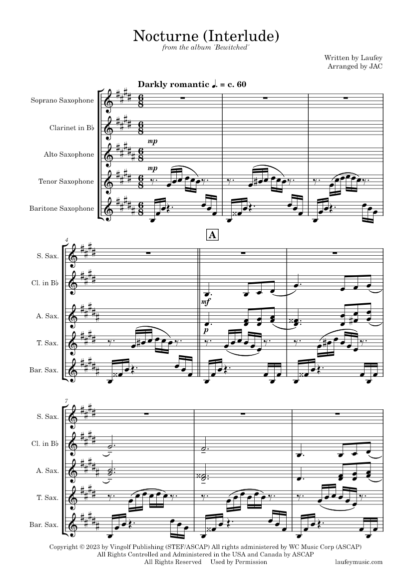 Nocturne (interlude) – Laufey Sheet music for Saxophone alto, Saxophone tenor, Saxophone ...