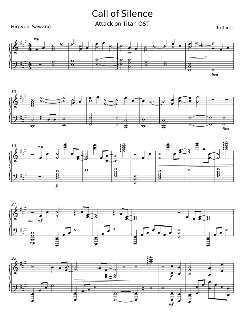 Call of Silence - Hiroyuki Sawano Sheet music for Piano (Piano Duo) | Musescore.com