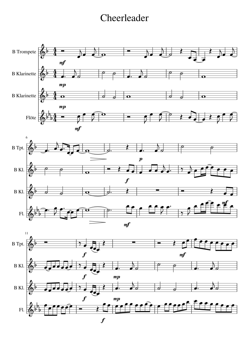 Cheerleader-Omi Sheet music for Flute, Clarinet in b-flat, Trumpet in b ...