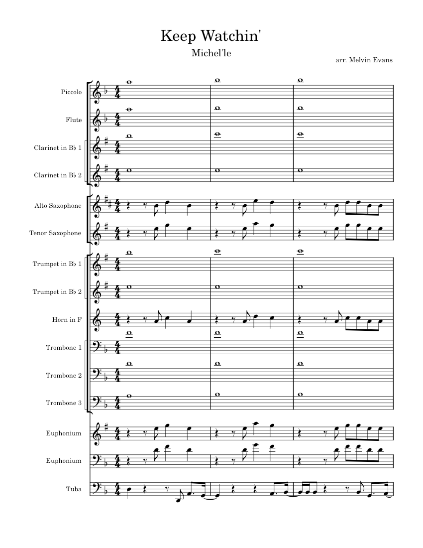Keep Watchin' – Michel'le Sheet Music for Trombone, Tuba, Flute, Oboe ...
