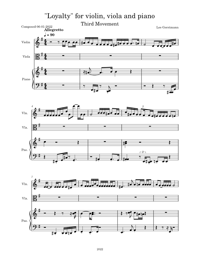 Loyalty for violin, viola and piano 3 Sheet music for Piano, Violin ...