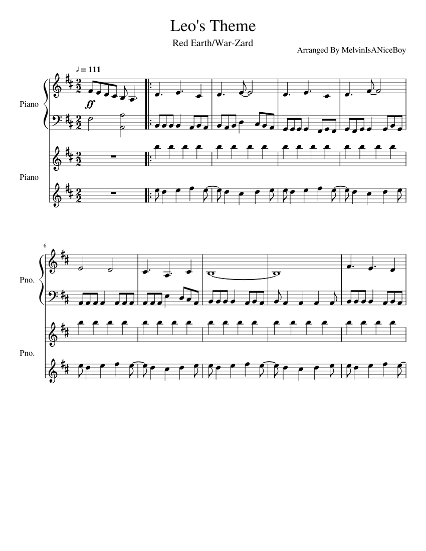 Leo's Theme Sheet music for Piano (Piano Four Hand) | Musescore.com