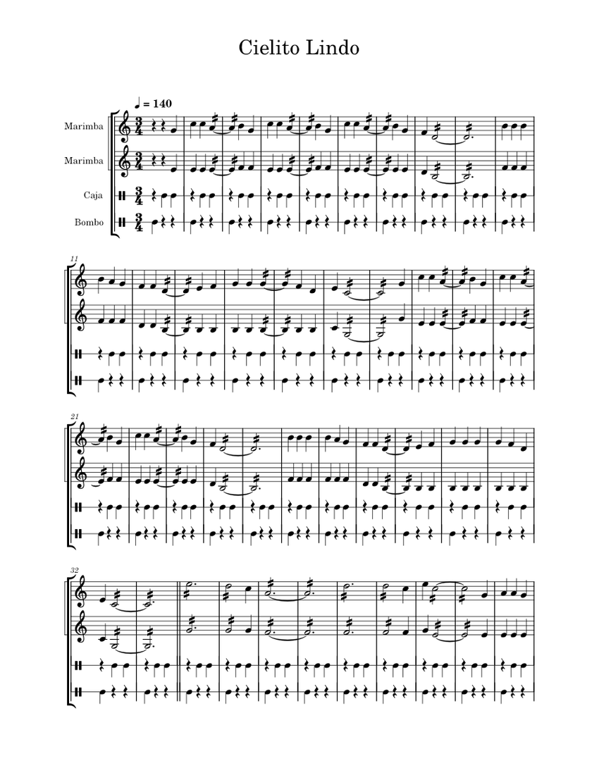 Cielito lindo – Misc Traditional Sheet music for Snare drum, Bass drum, Marimba (Indoor ...