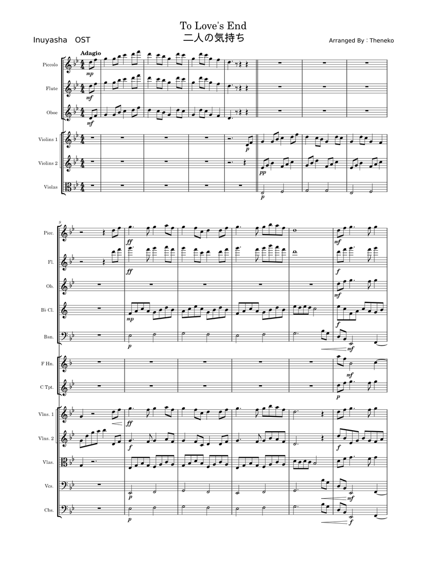Futari no Kimochi – Kaoru Wada To Love's End Orchestra arrangement Sheet music for Flute piccolo ...