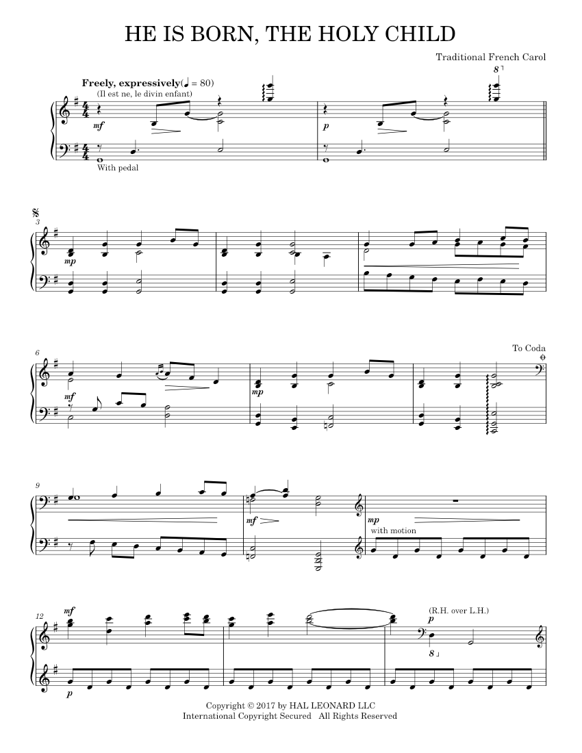 Play Official version of HE IS BORN, THE HOLY CHILD sheet music by Misc ...