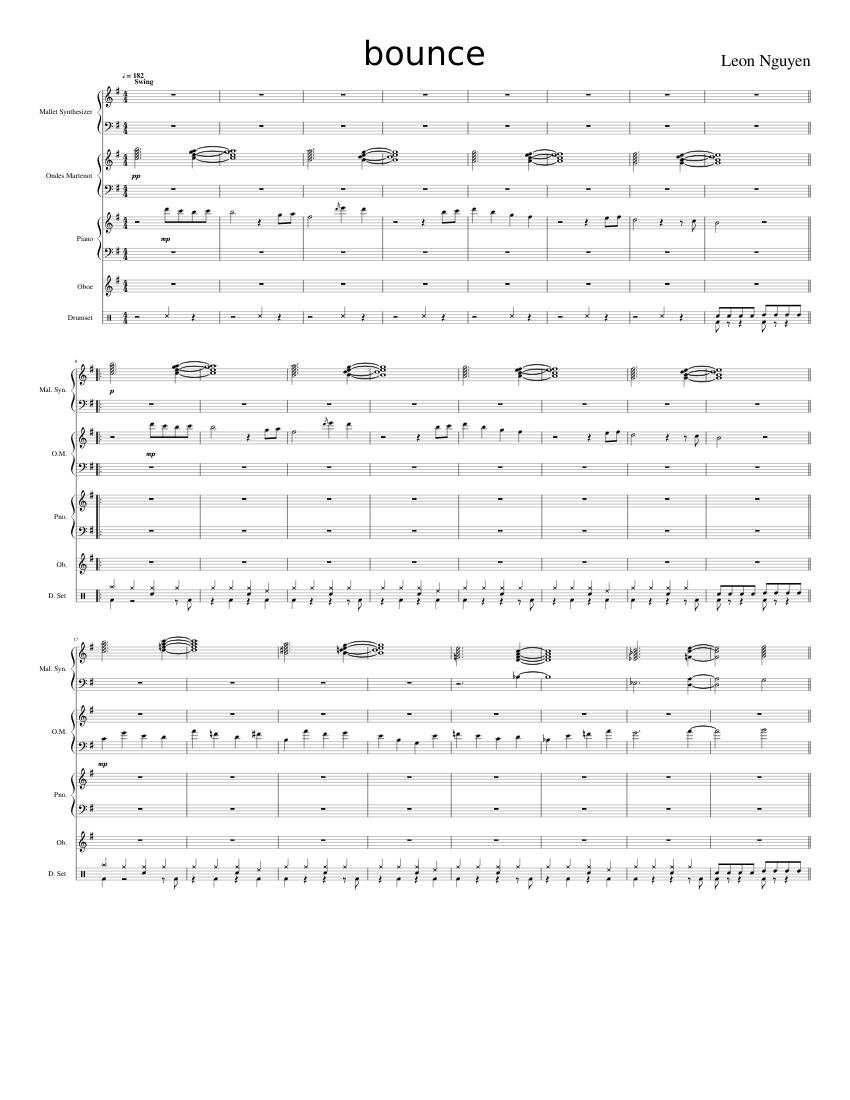 bounce Sheet music for Piano, Oboe, Drum group, Synthesizer & more ...