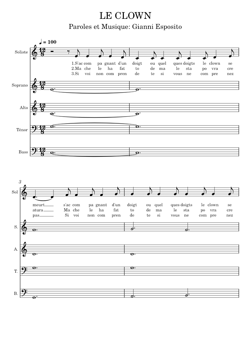 Le clown – giani esposito Sheet music for Soprano, Alto, Tenor, Bass voice (SATB) | Musescore.com