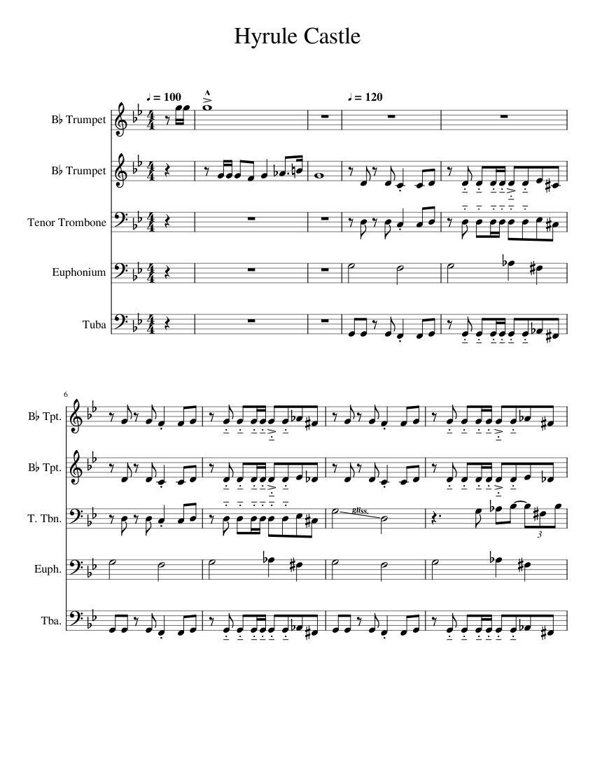 Zelda Hyrule Castle Sheet music for Euphonium, Tuba, Trombone tenor, Trumpet in b-flat (Mixed ...