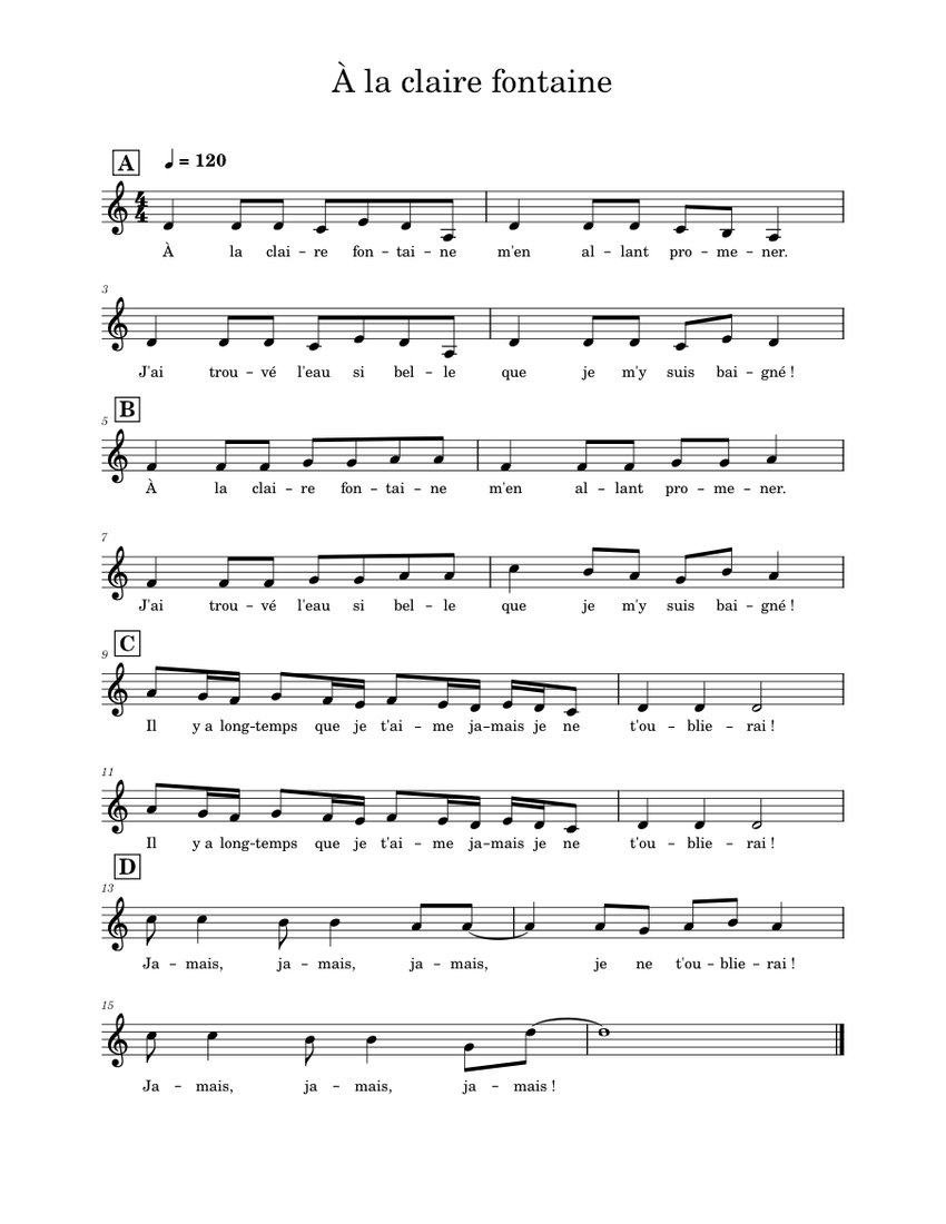 À la claire fontaine (canon) – Misc tunes Sheet music for Piano (A ...