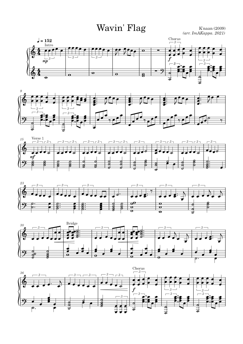Wavin flag – K'naan Sheet music for Piano (Solo) | Musescore.com
