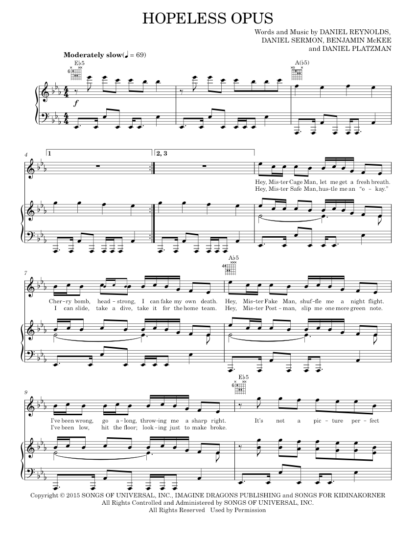 hopeless opus Sheet music for Piano, Vocals: Music Notes
