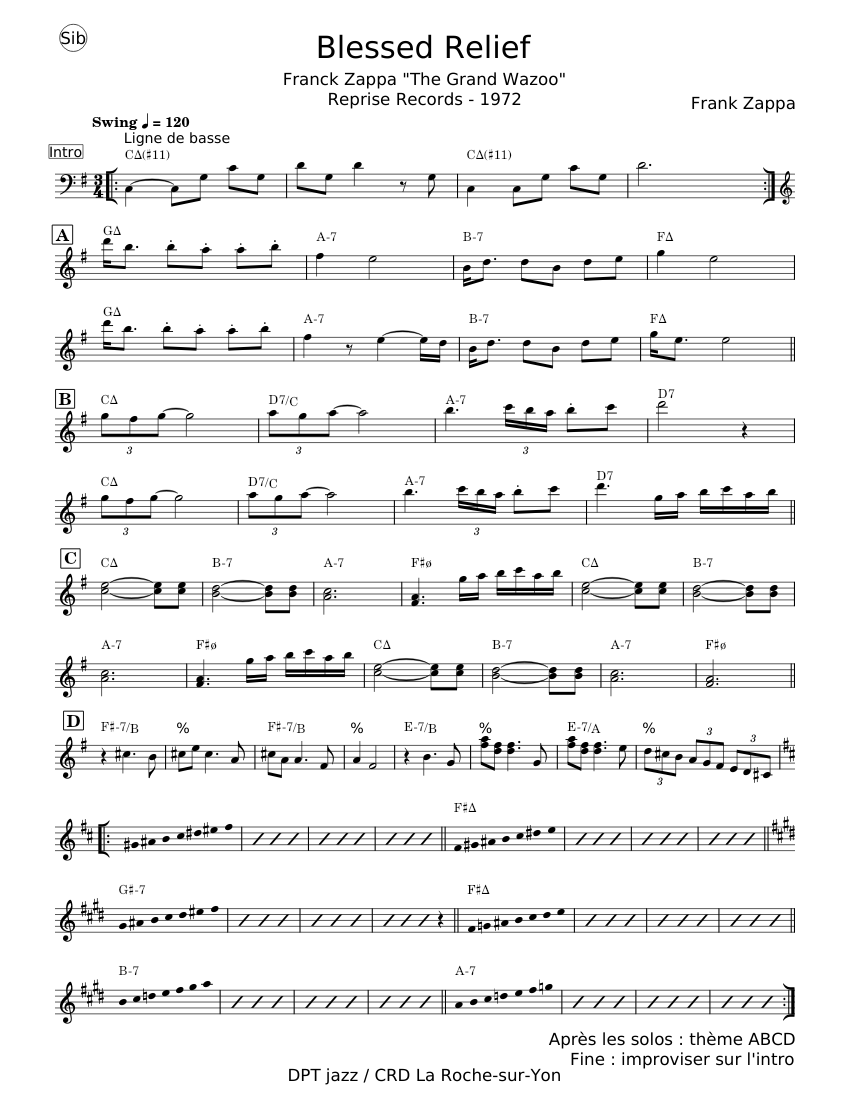 Blessed relief - Frank Zappa Sheet music for Piano (Solo) Easy ...