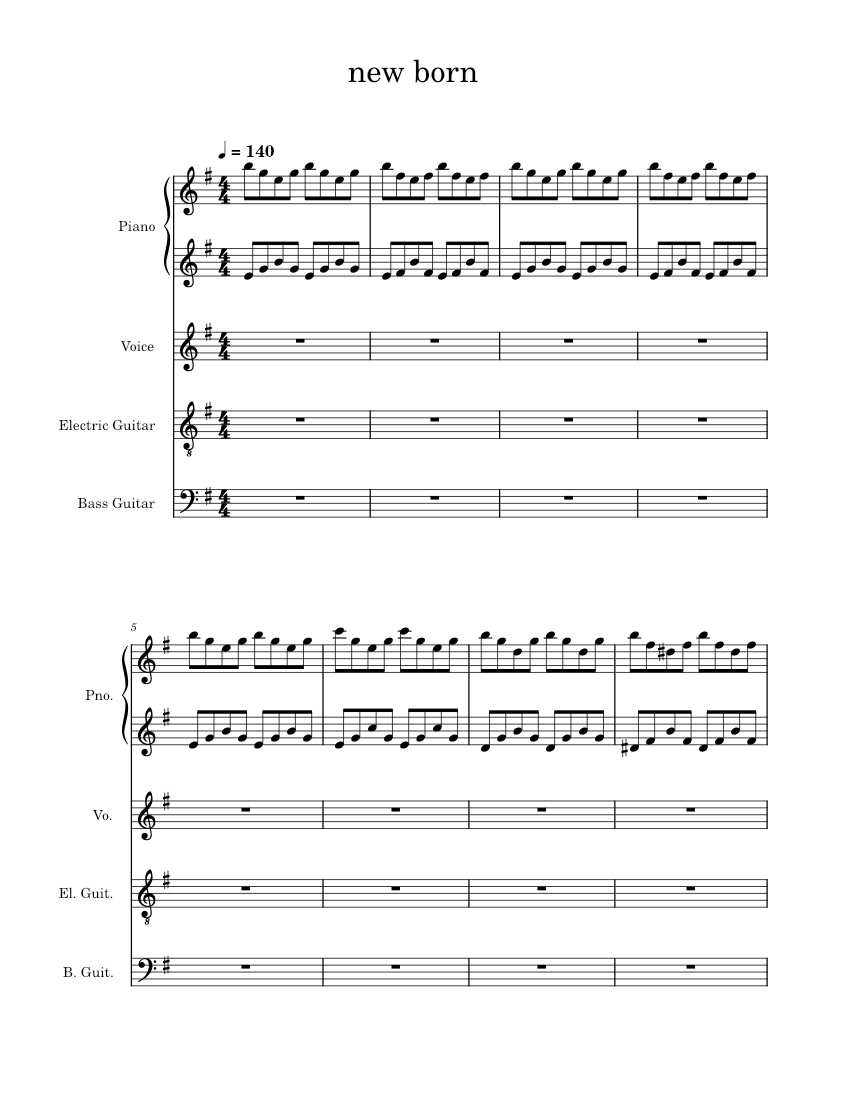 New born – Muse new born Sheet music for Piano, Vocals, Guitar, Bass ...