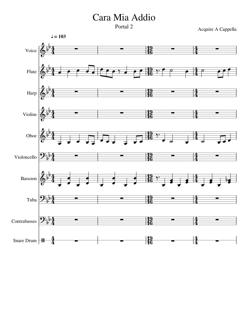 Cara Mia Addio Sheet music for Tuba, Vocals, Flute, Oboe & more instruments (Mixed Ensemble ...