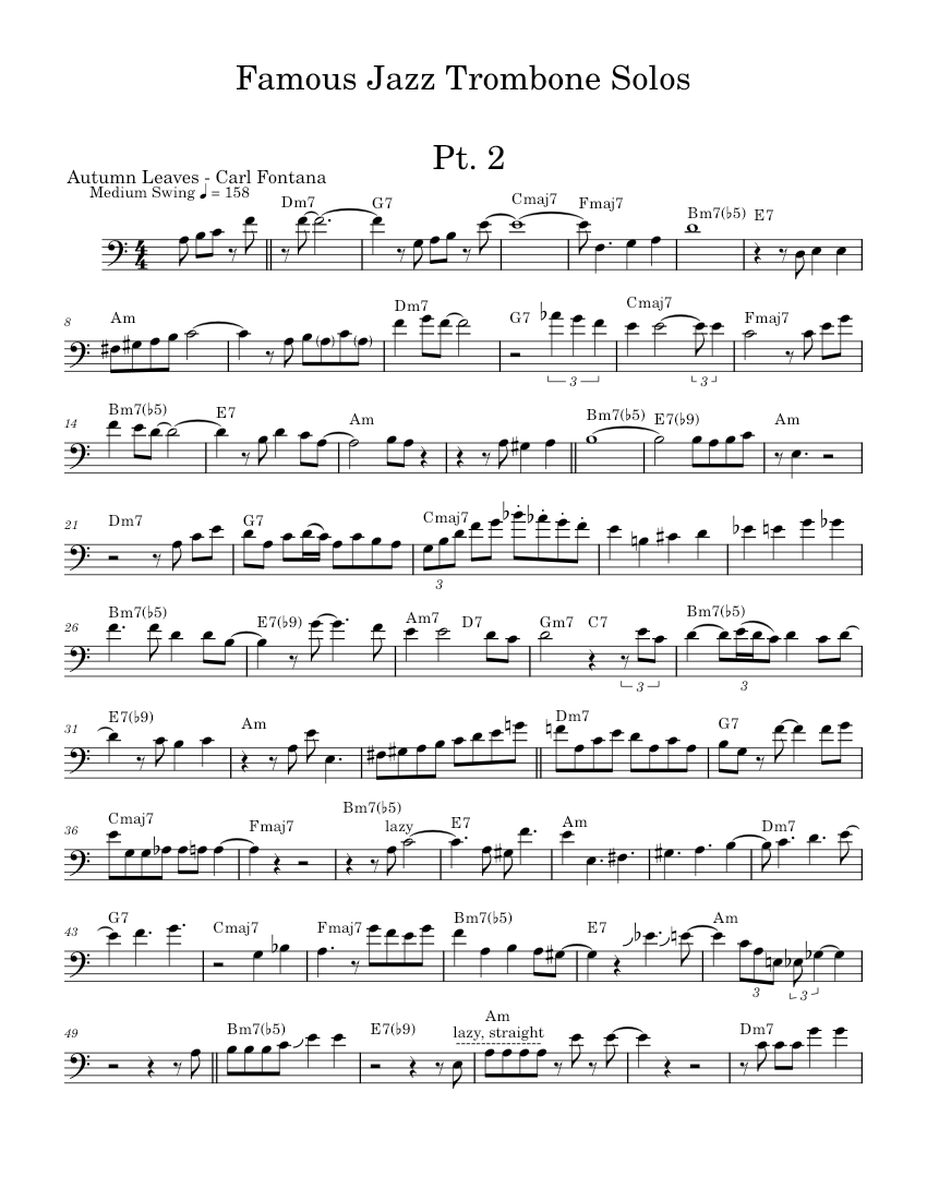 Famous Jazz Trombone Solos Pt. 2 Sheet Music for Trombone (Solo) | MuseScore.com