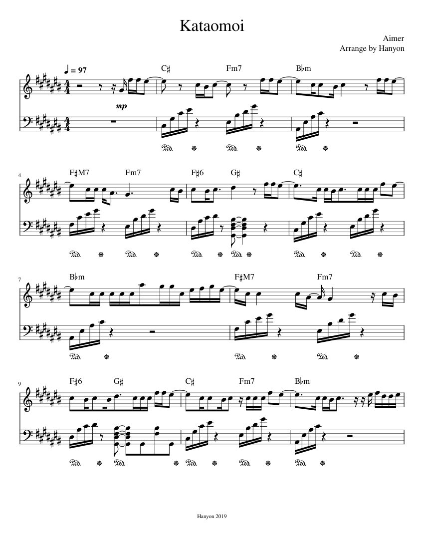 Kataomoi – Aimer Sheet music for Piano (Solo) | Musescore.com