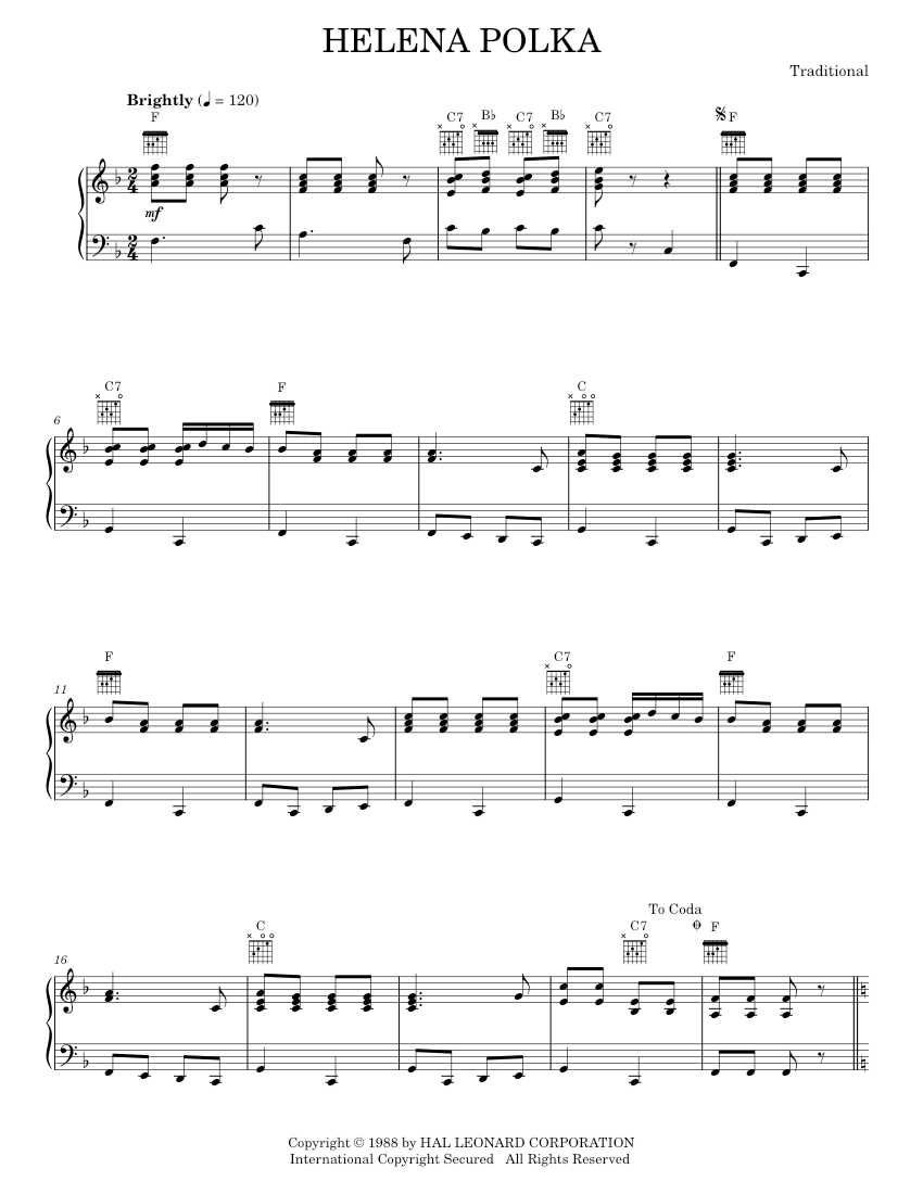 Helena Polka Sheet music for Piano by Misc Traditional Official ...