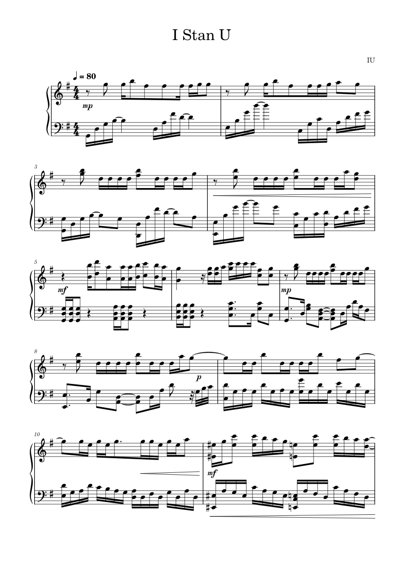 I Stan U – IU(아이유) Sheet Music for Piano (Solo) | MuseScore.com