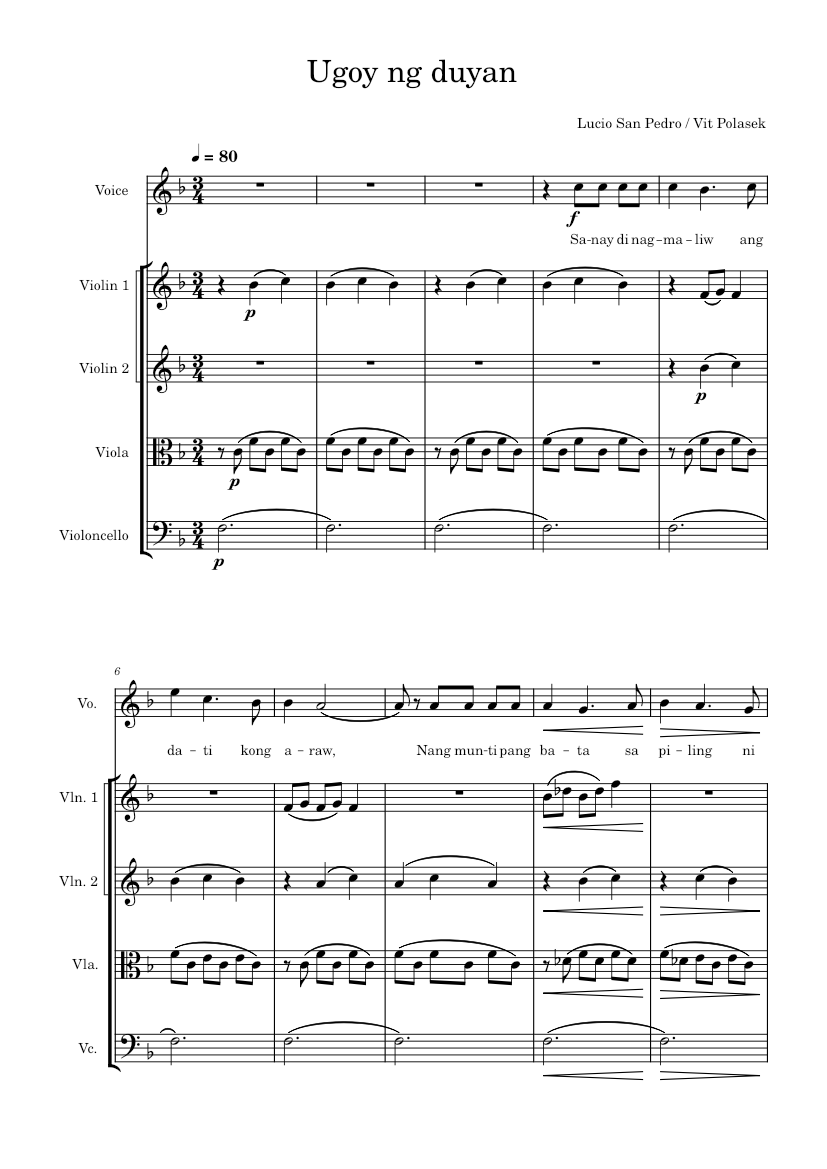 Sa ugoy ng duyan – Lea Salonga Sa ugoy ng duyan Sheet Music for Violin ...