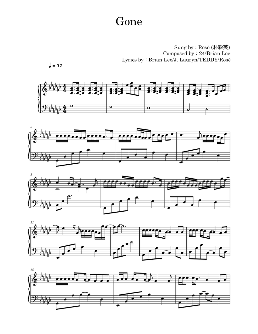 Gone 朴彩英 Sheet music for Piano (Solo) | Musescore.com