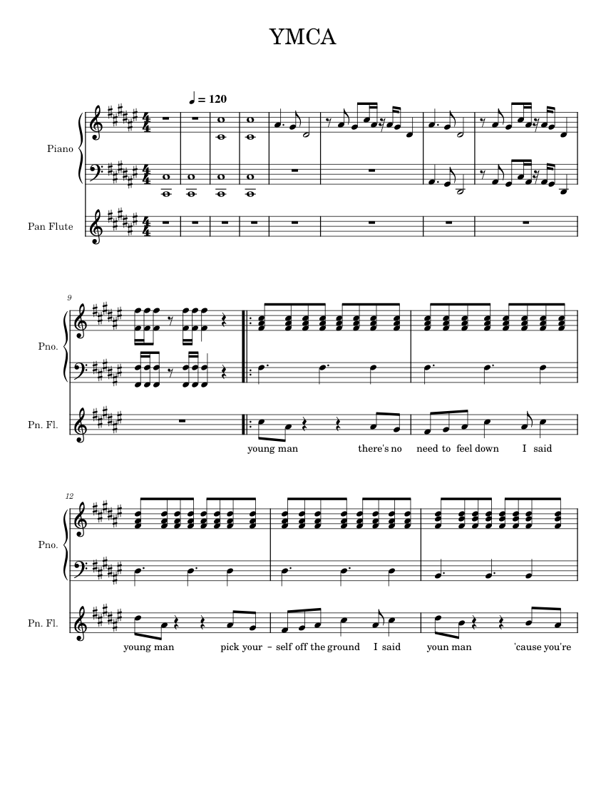 YMCA simple version inspired by The Village People Sheet music for ...