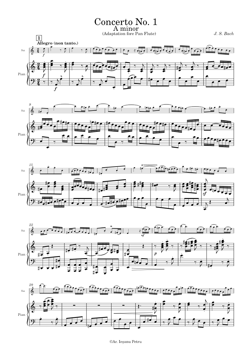 Violin concerto no. 1 in A minor – Johann Sebastian Bach . Sheet music ...