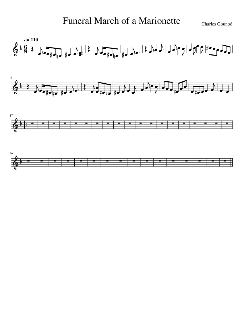 Funeral March of a Marionette Sheet music for Violin (Solo) | Musescore.com