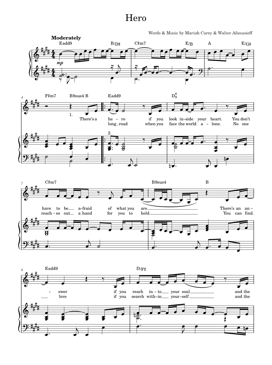 Play Official version of Hero Sheet Music by Mariah Carey for Piano ...