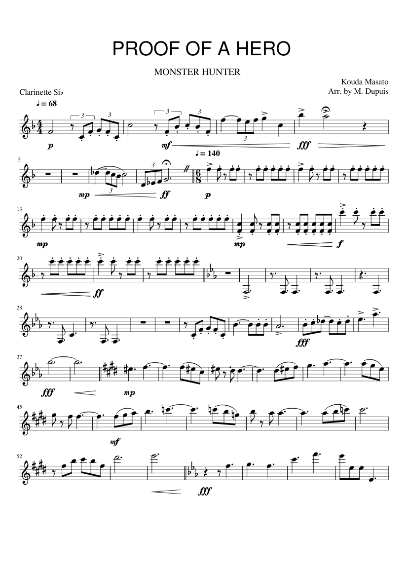 Proof Of A Hero clarinet Sheet Music for Clarinet in b-flat (Solo ...
