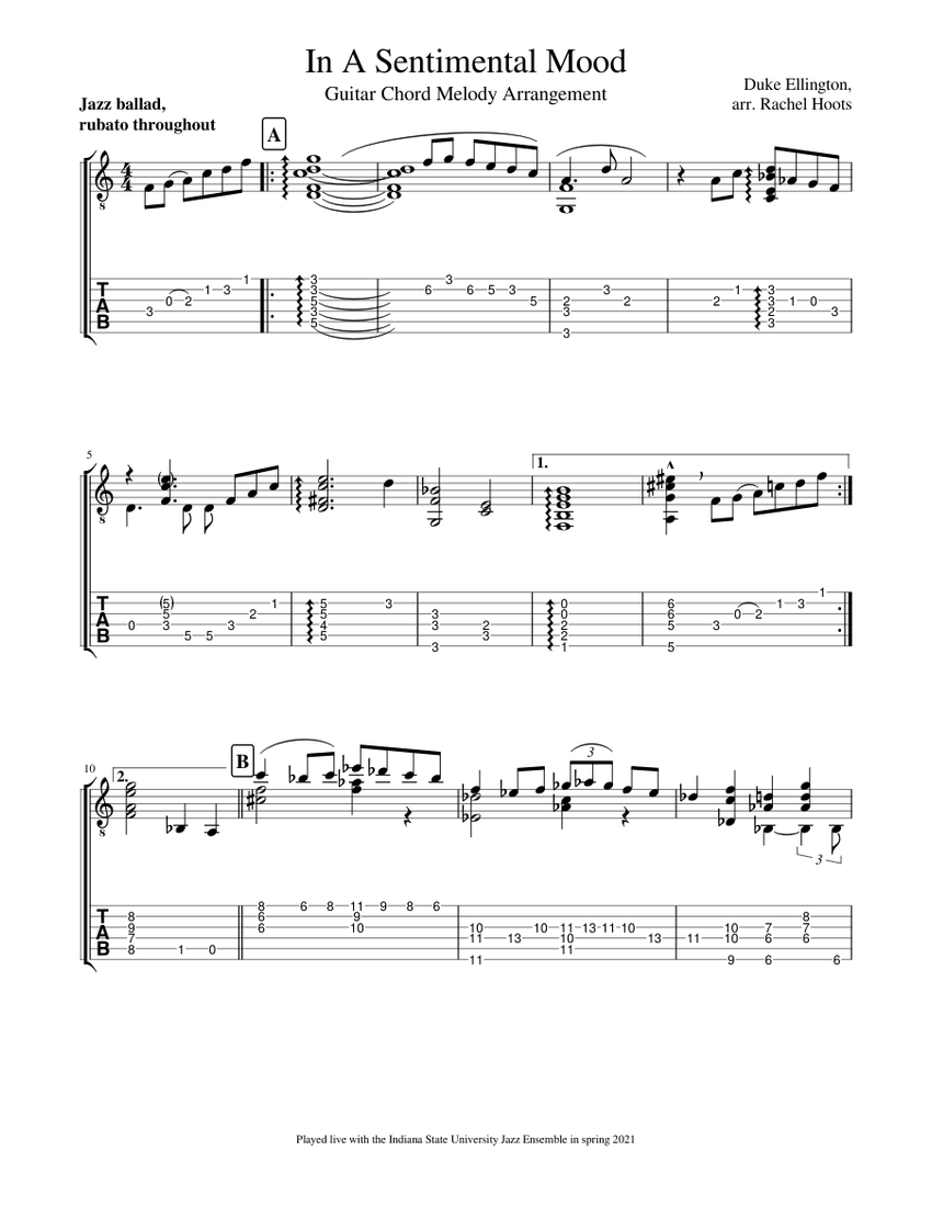 In A Sentimental Mood (chord melody arrangement) Sheet music for Guitar ...